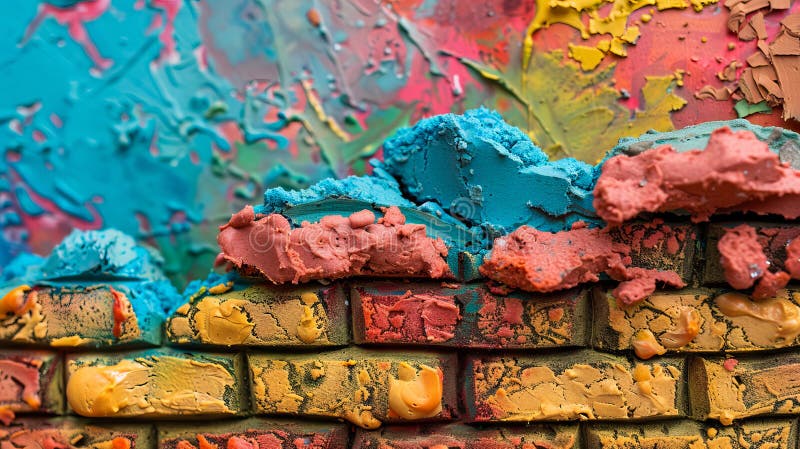 A Colorful Brick Wall with Paint on it Stock Photo - Image of paint ...