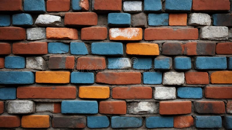 Colorful Brick Wall Showcasing Unique Patterns and Textures in an Urban ...