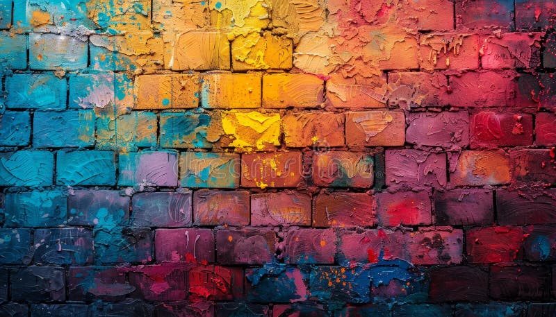 A Colorful Brick Wall with a Splash of Paint on it by AI Generated ...