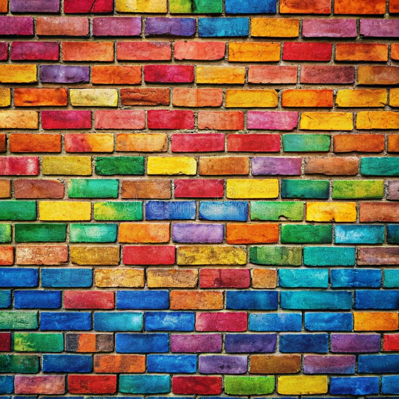 Colorful Brick Wall Texture, Urban Backdrop, Rainbow Hues, Design ...