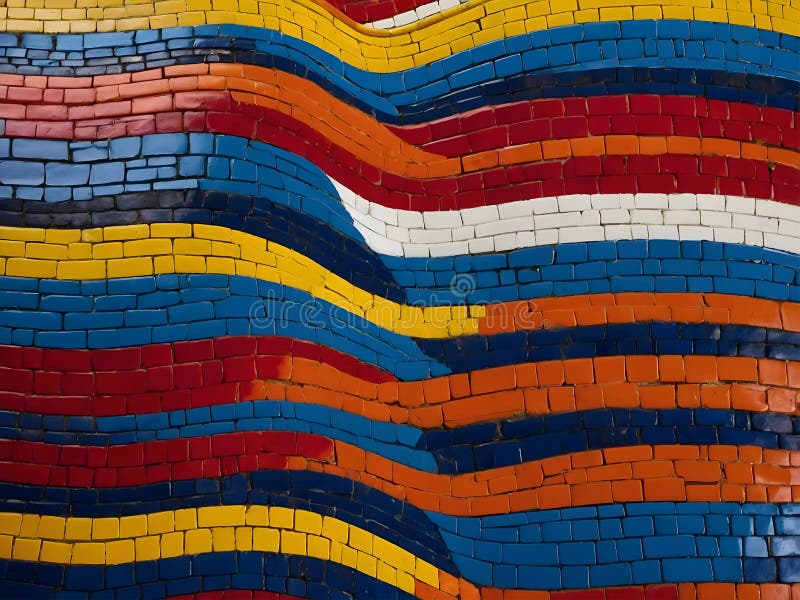 Colorful Brick Wall with Wave Pattern. they are Arranged in a Way that ...