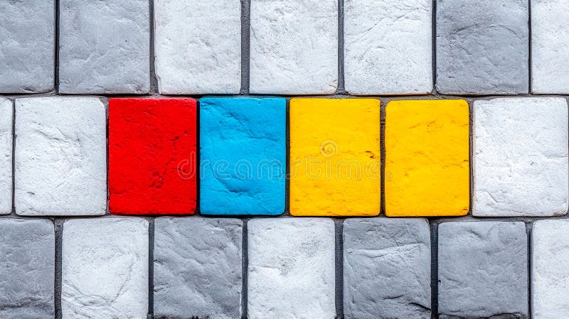 Colorful Bricks Creating a Vibrant Stripe on a Gray Wall Stock Image ...