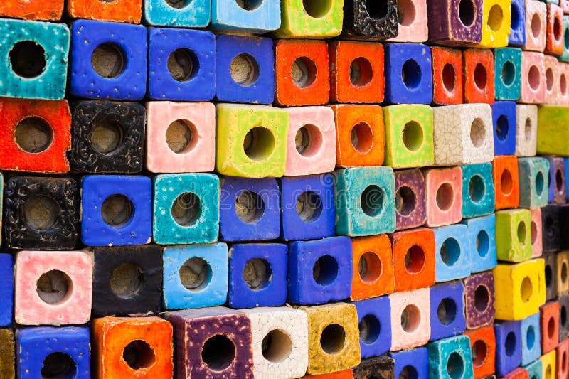 Colorful Bricks Decorate on the Wall. Stock Photo - Image of black ...