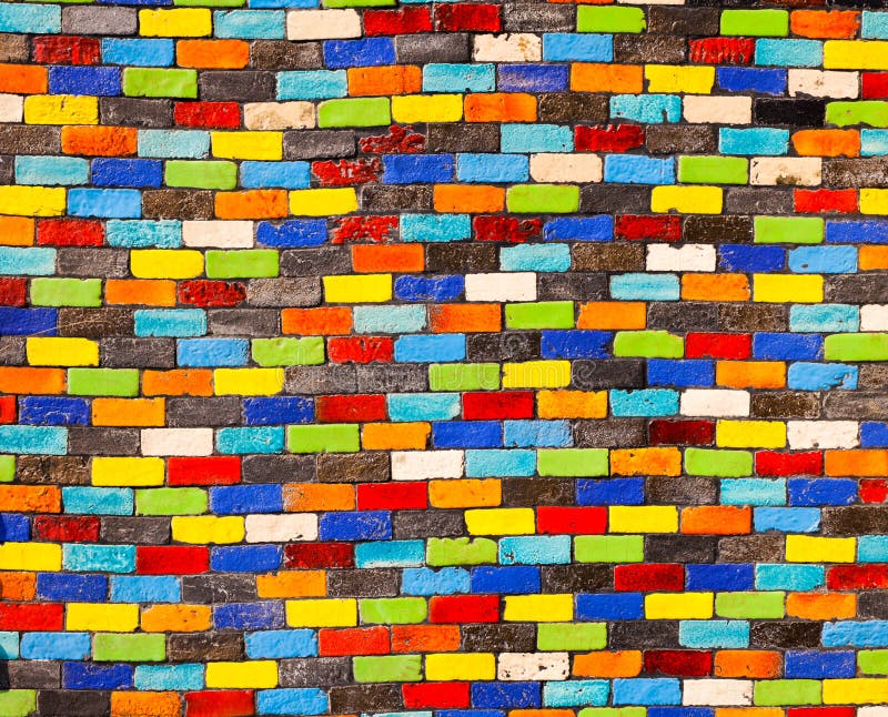Colorful Bricks Decorate on the Wall. Stock Photo - Image of green ...