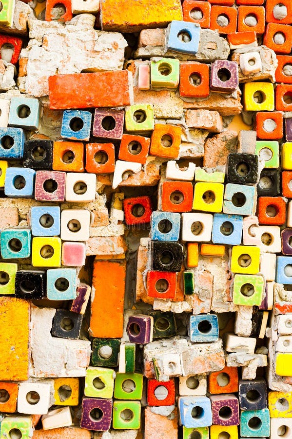Colorful Bricks Decorate on the Wall. Stock Image - Image of facade ...