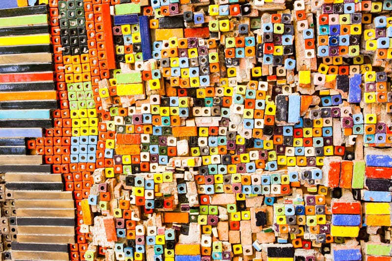 Colorful Bricks Decorate on the Wall. Stock Photo - Image of brick ...