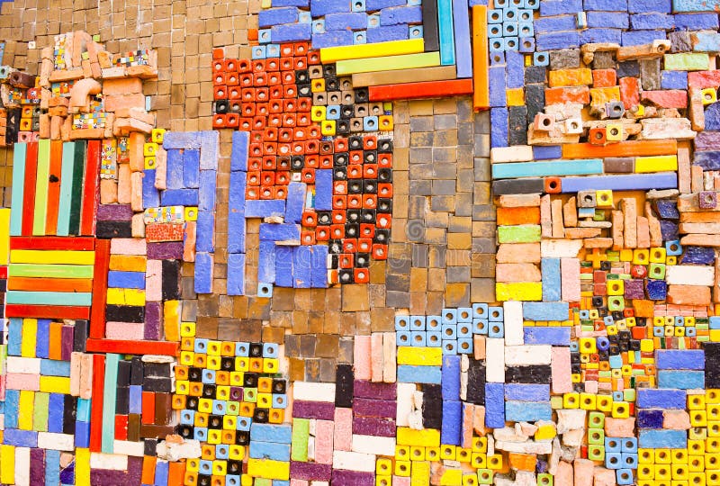 Colorful Bricks Decorate on the Wall. Stock Image - Image of ...