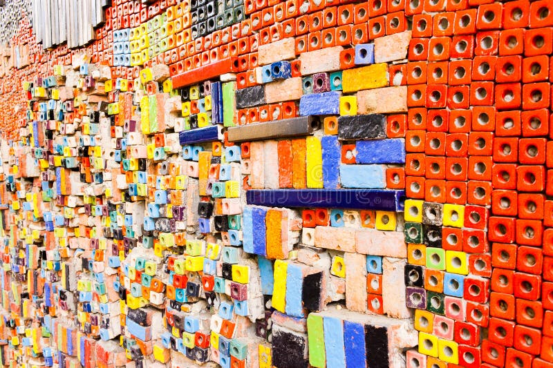 Colorful Bricks Decorate on the Wall. Stock Image - Image of ...