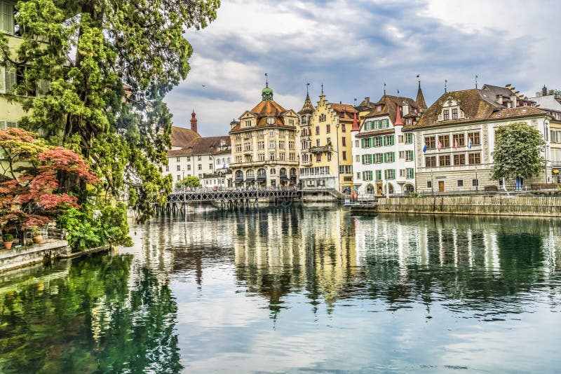 Bridge Inner Harbor Buildings Reflection Abstract Lucerne Switzerland ...