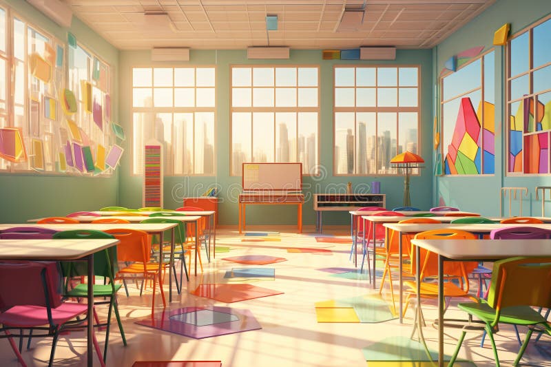Colorful and Bright Empty School Classroom Stock Illustration ...