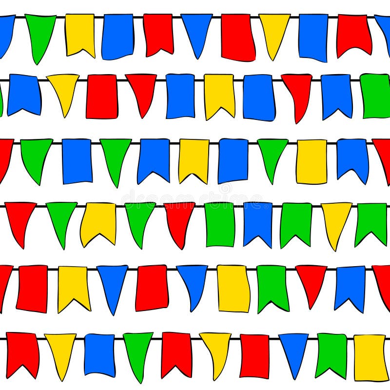Colorful Bright Flags Garlands - Seamless Pattern Stock Illustration ...