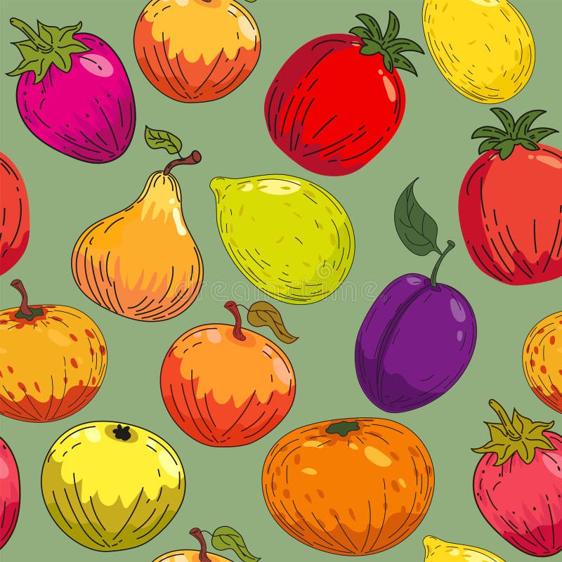Colorful Bright Fruits Seamless Pattern. Hand Drawing Sketch Fruits ... Colorful Bright Fruits Seamless Pattern. Hand Drawing Sketch Fruits ...