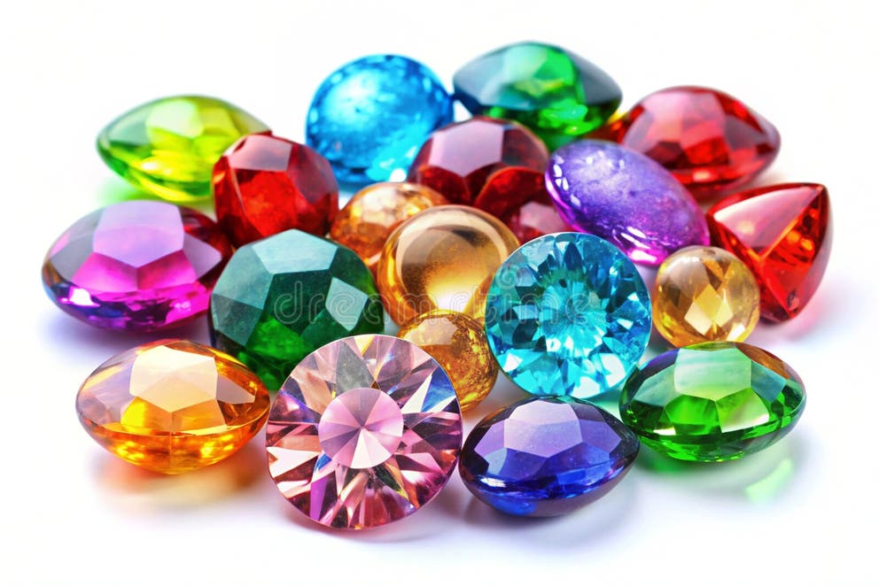 Colorful Bright Gems Isolated on White Background Stock Illustration ...