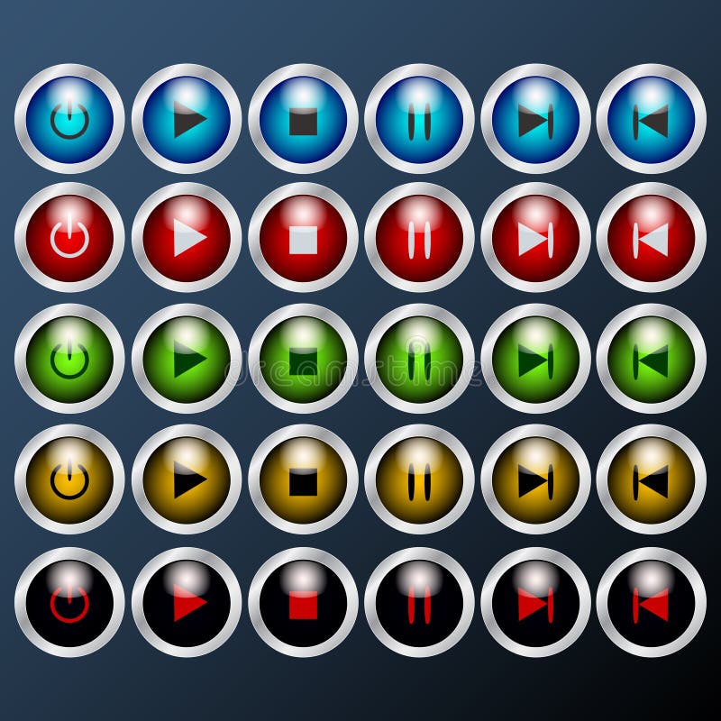 Colorful Bright Player Web Buttons Stock Illustration - Illustration of ...