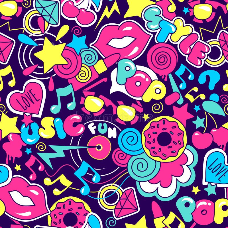 Colorful Bright Trendy Pop Art Seamless Pattern. Stock Illustration ...