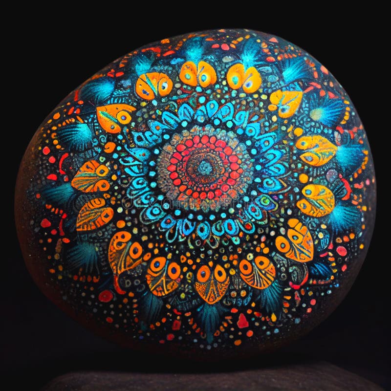 Colorful Hand Painted Mandala Stone Stock Illustration - Illustration ...