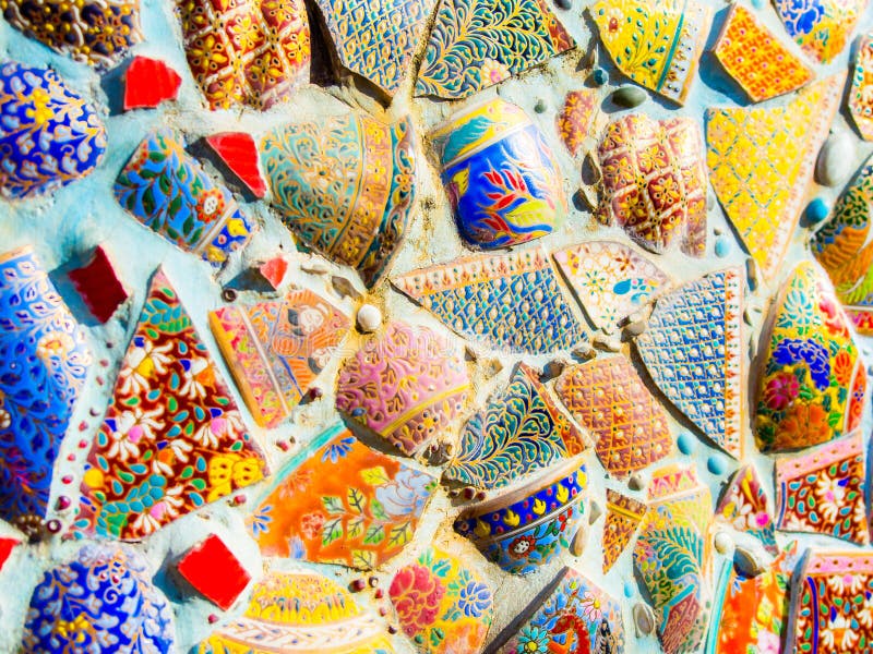 Colorful Broken Ceramic Wall Design Stock Image - Image of architecture ...