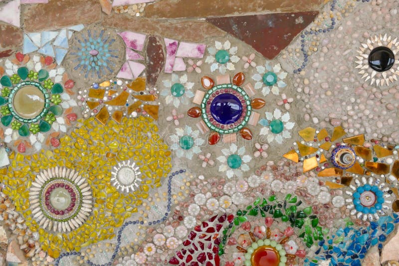 The Colorful Broken Tile, Bead and Stone Decorating on Temple Wa Stock ...
