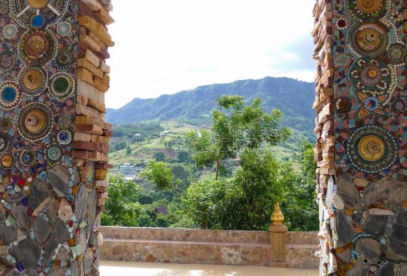 The Colorful Broken Tile and Stone Decorating on Temple Pole Wit Stock ...