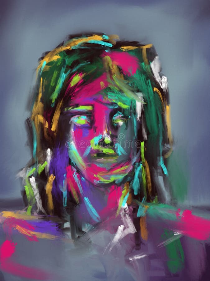 Colorful Brushstrokes Face - Digital Painting Stock Illustration ...