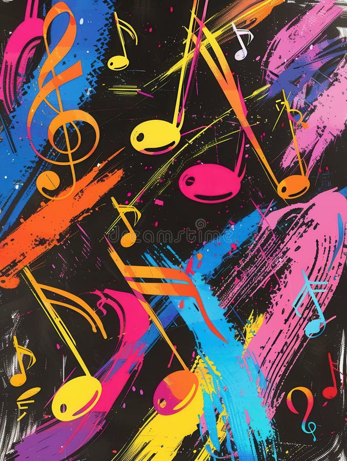 Colorful Brushstrokes and Musical Notes Fill a Chalkboard, Creating an ...