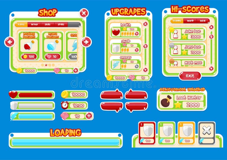 Colorful Bubble Game GUI Set Stock Vector - Illustration of casual ...