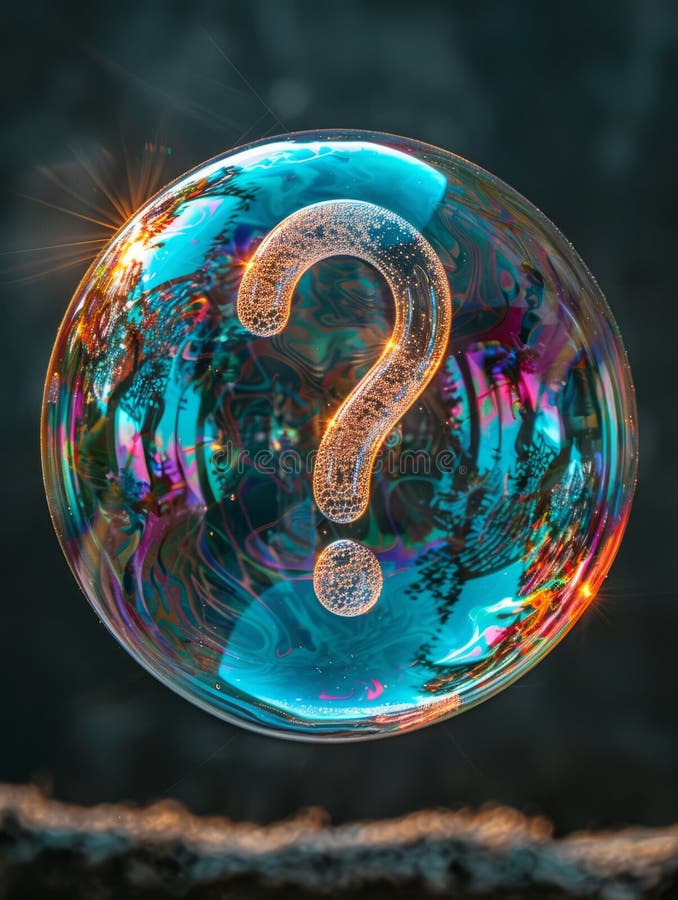 A Colorful Bubble with a Question Mark Inside Floats Against a Dark ...