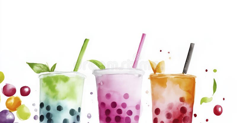 Colorful Bubble Tea Collection with Straws and Fresh Fruits Stock Photo ...