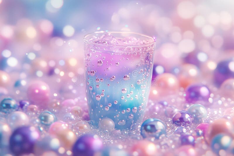 Colorful Bubble Tea Cup Surrounded by Shimmering Bubbles and Beads in a ...