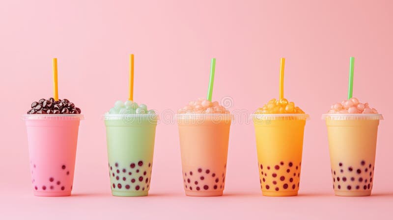 Colorful Bubble Tea Drinks with Tapioca Pearls Stock Photo - Image of ...