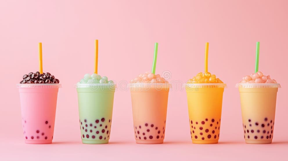 Colorful Bubble Tea Drinks with Tapioca Pearls Stock Photo - Image of ...