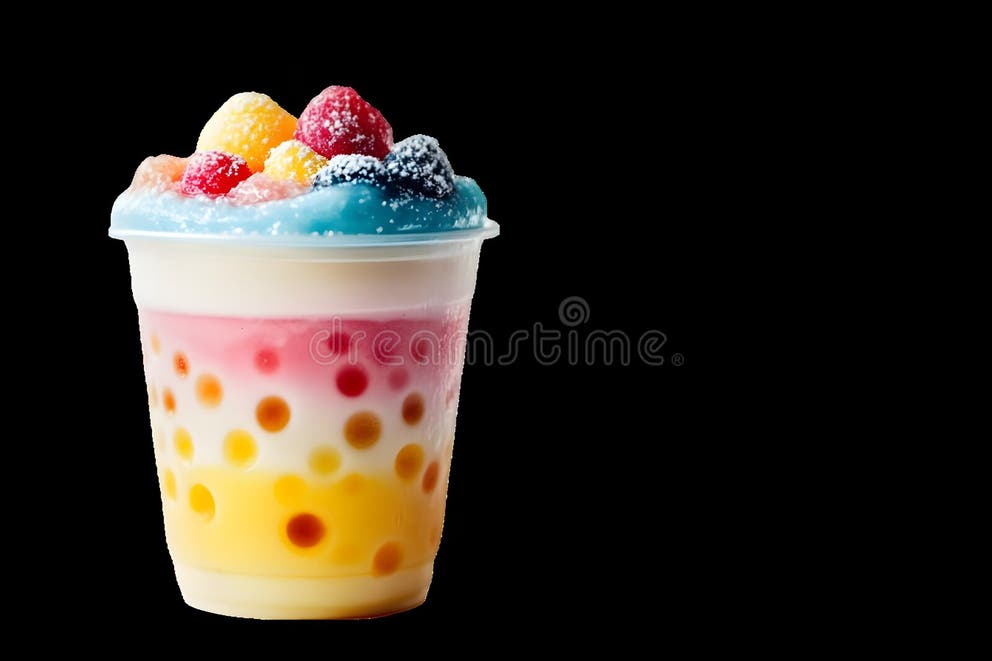 Colorful Bubble Tea with Fruit Toppings and Snow Ice Stock Image ...