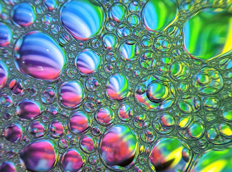 Colorful Bubbles Abstract Background, Oil Bubbles in Transparent Liquid ...