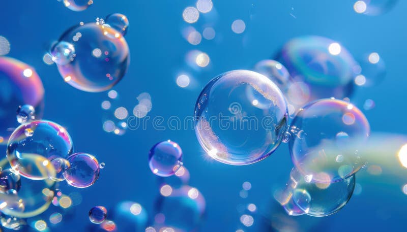 Bubbles Floating in a Vibrant Blue Atmosphere during a Sunny Day Stock ...