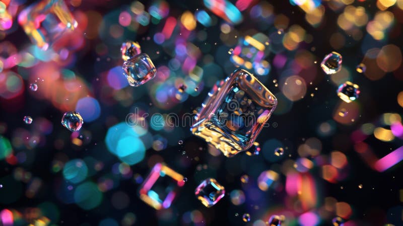 Colorful Bubbles Float in the Air Against a Dark Backdrop Stock Photo ...