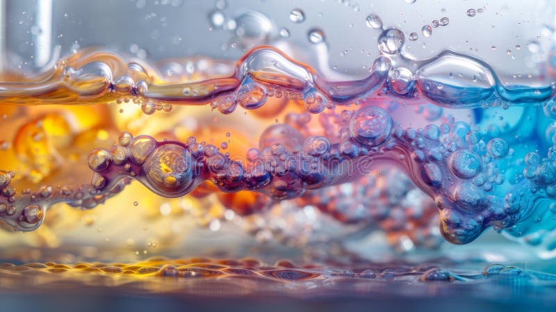 Colorful Bubbles Float in a Liquid Mixture Illuminated by Soft Lighting ...