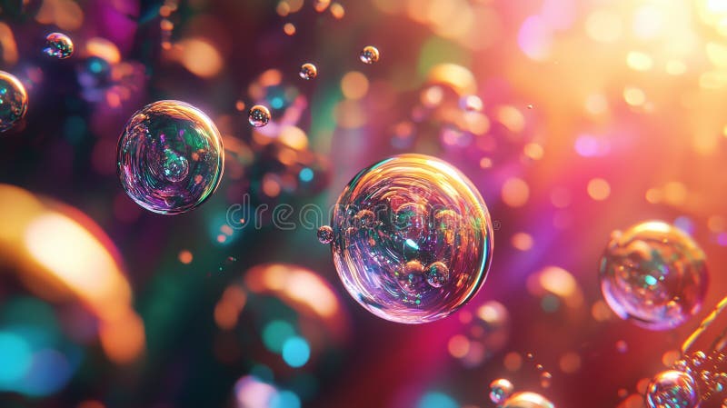 Colorful Bubbles Floating Against a Vibrant Background with Soft Light ...