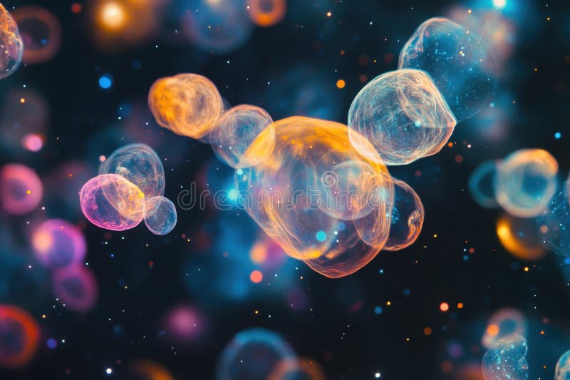 Colorful Bubbles Floating in a Dark Space, Creating a Mesmerizing ...