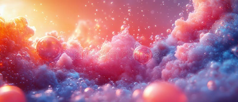 Colorful Bubbles Floating among Soft Clouds at Sunset Stock Photo ...