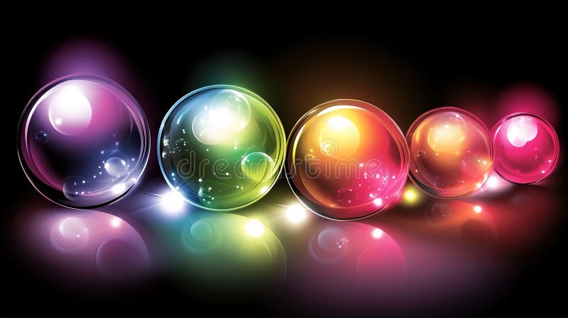 Colorful Bubbles Reflecting Light in a Dark Environment Stock Image ...
