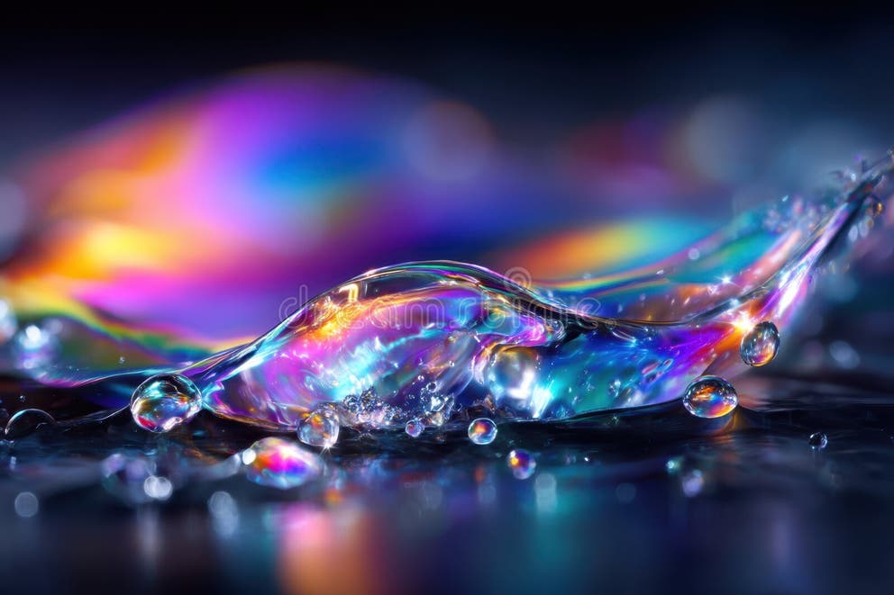 Bubbles of Color Float on Dark Surface Reflecting Light in Vibrant ...