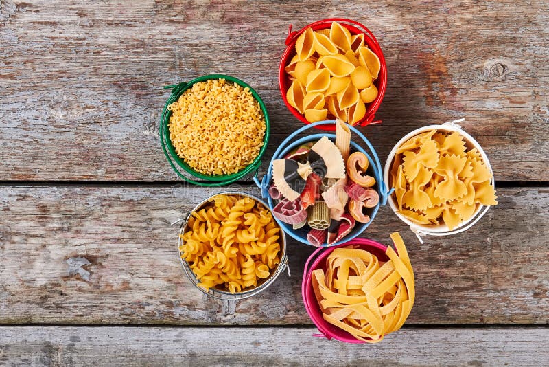Colorful Buckets with Pasta Top View. Stock Image - Image of pasta ...