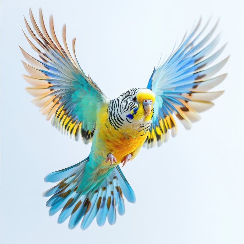 Colorful Budgie in Flight Wings Spread Wide Vibrant Feathers Stock ...