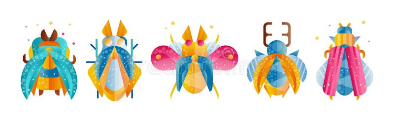 Colorful Bug and Beetle Insect with Wings Flat Vector Set Stock Vector ...