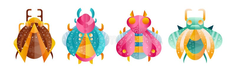 Colorful Bug and Beetle Insect with Wings Flat Vector Set Stock ...