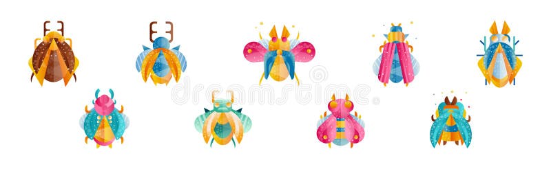 Colorful Bug and Beetle Insect with Wings Flat Vector Set Stock ...