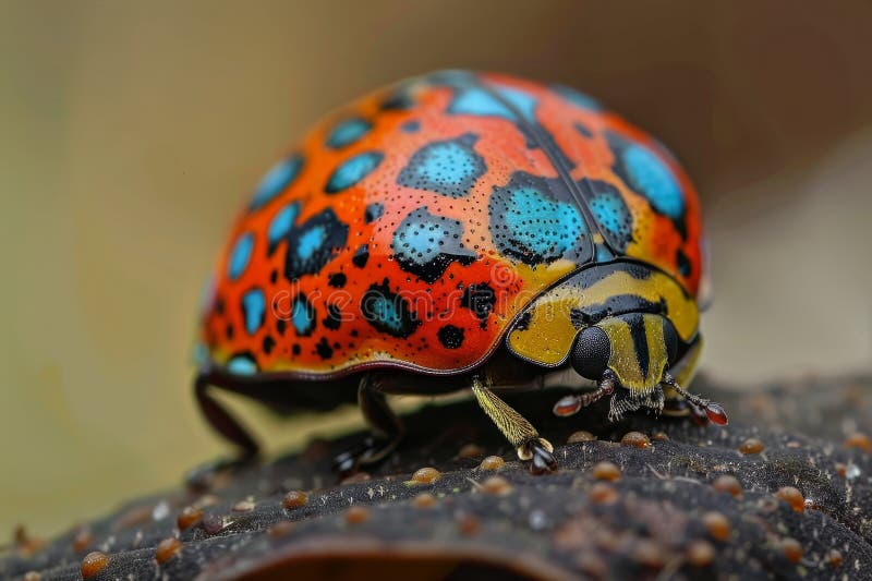 A Colorful Bug with Bright Spots Sits Atop a Leaf, Brightly Colored ...