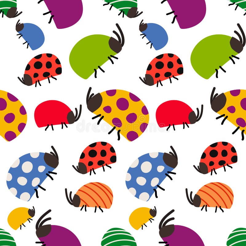 Colorful Bugs Seamless Pattern Vector Illustration on White Background ...