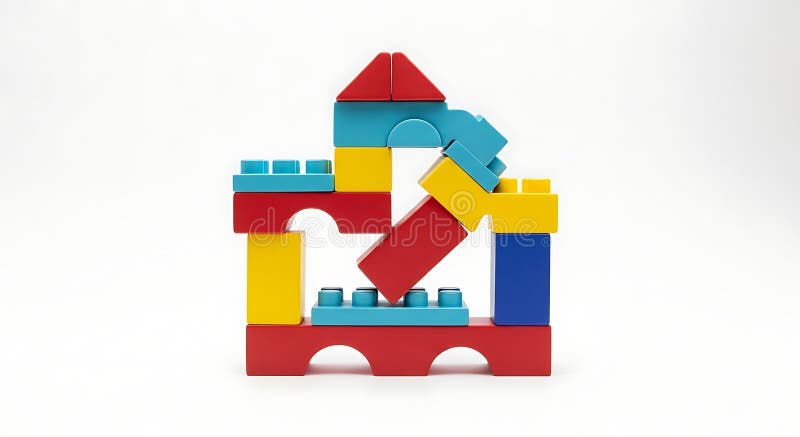 Colorful Building Blocks Arranged in Creative Structure on White Background Stock Illustration ...