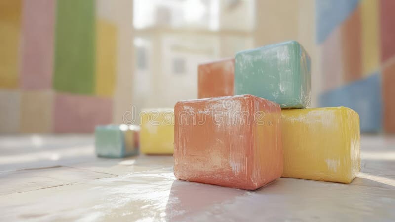 Colorful Building Blocks Arranged Playfully in a Bright, Softly Lit ...